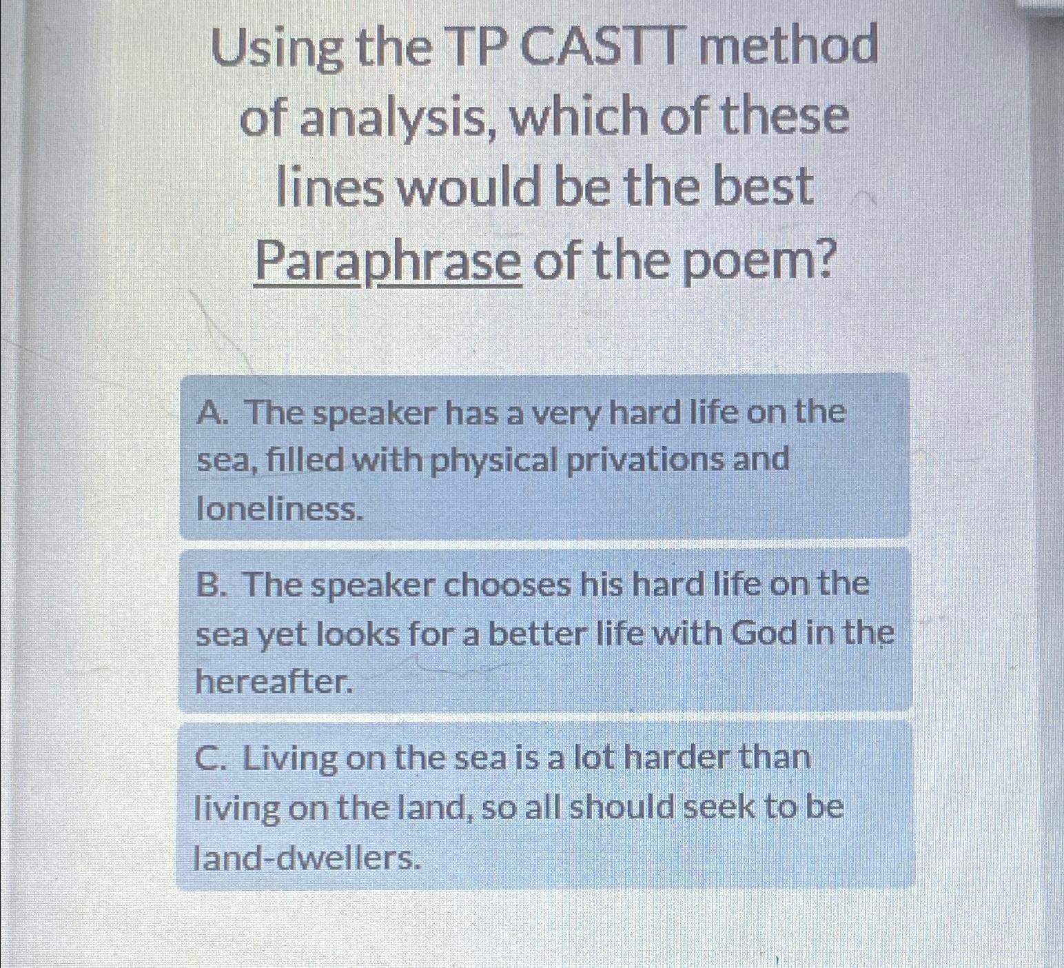 Solved Using the TP CASTT method of analysis, which of these | Chegg.com