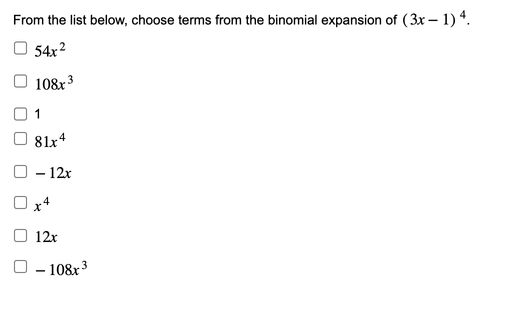 Solved From the list below, choose terms from the binomial | Chegg.com