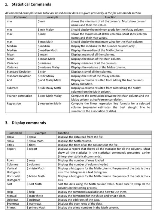 Solved You are expected to write a statistical interpreter | Chegg.com