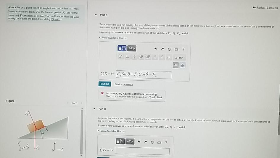 Solved Review Constanta A block lies on a plane raded an | Chegg.com