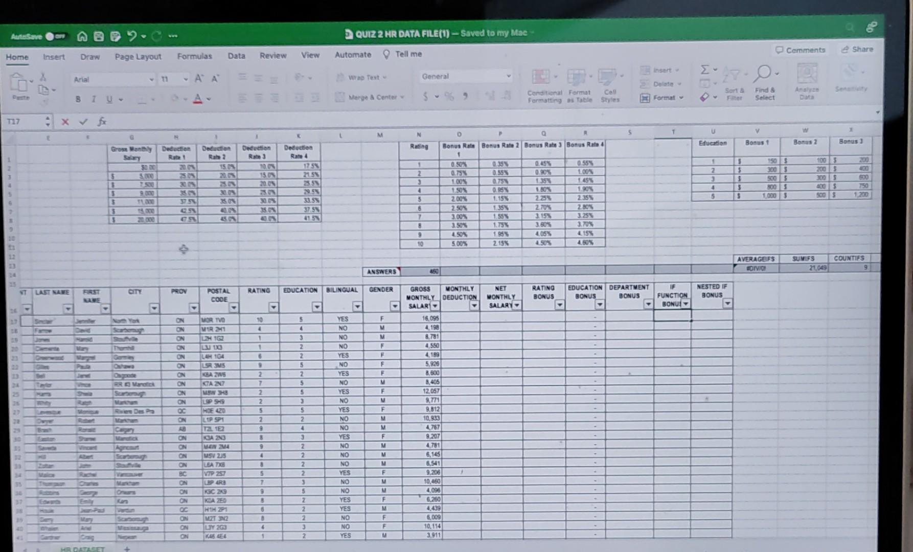 Solved In cell R17: Use the VLOOKUP function to return | Chegg.com