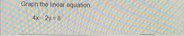 Solved Graph the linear equation. 4x - 2y = 8 Graph the | Chegg.com