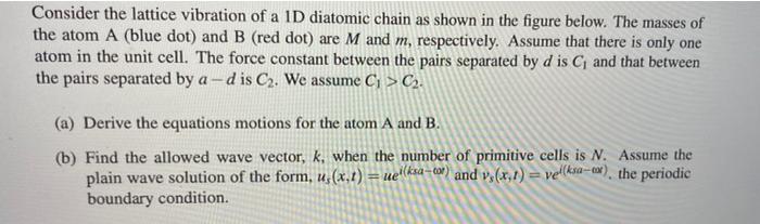 Solved Consider the lattice vibration of a ID diatomic chain | Chegg.com