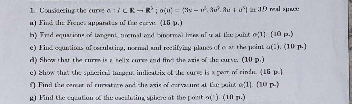 Solved Considering the curve | Chegg.com