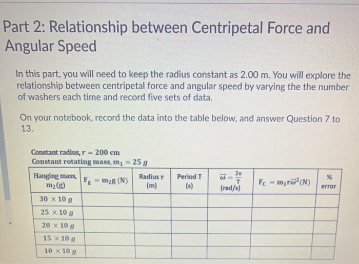 Part 2: Relationship between Centripetal Force and | Chegg.com