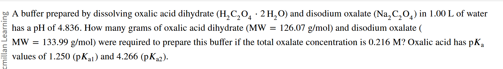 Solved A buffer prepared by ﻿dissolving oxalic acid | Chegg.com