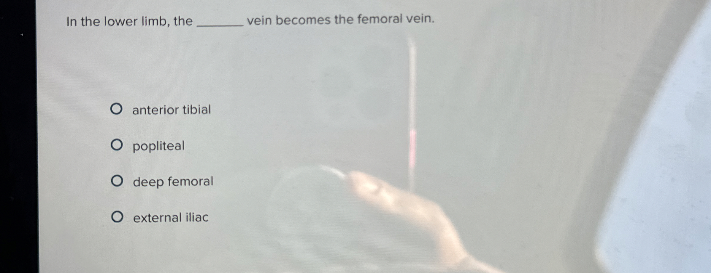 Solved In the lower limb, ﻿the q, ﻿vein becomes the femoral | Chegg.com
