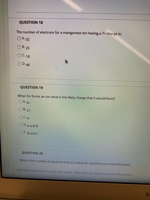 Solved QUESTION 18 The number of electrons for a manganese | Chegg.com