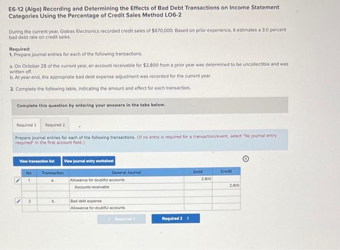 Solved E6-12 (Algo) Recording and Determining the Effects of | Chegg.com