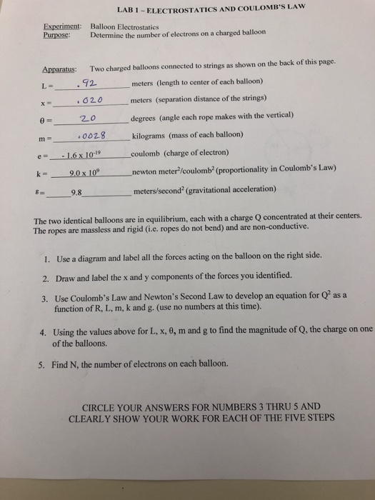 LAB 1 - ELECTROSTATICS AND COULOMB'S LAW Experiment: | Chegg.com