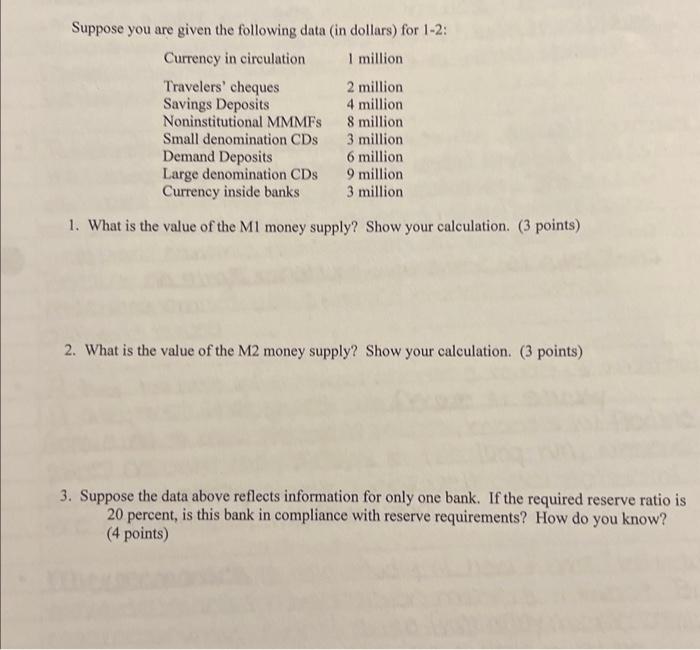 Solved Suppose you are given the following data (in dollars) | Chegg.com
