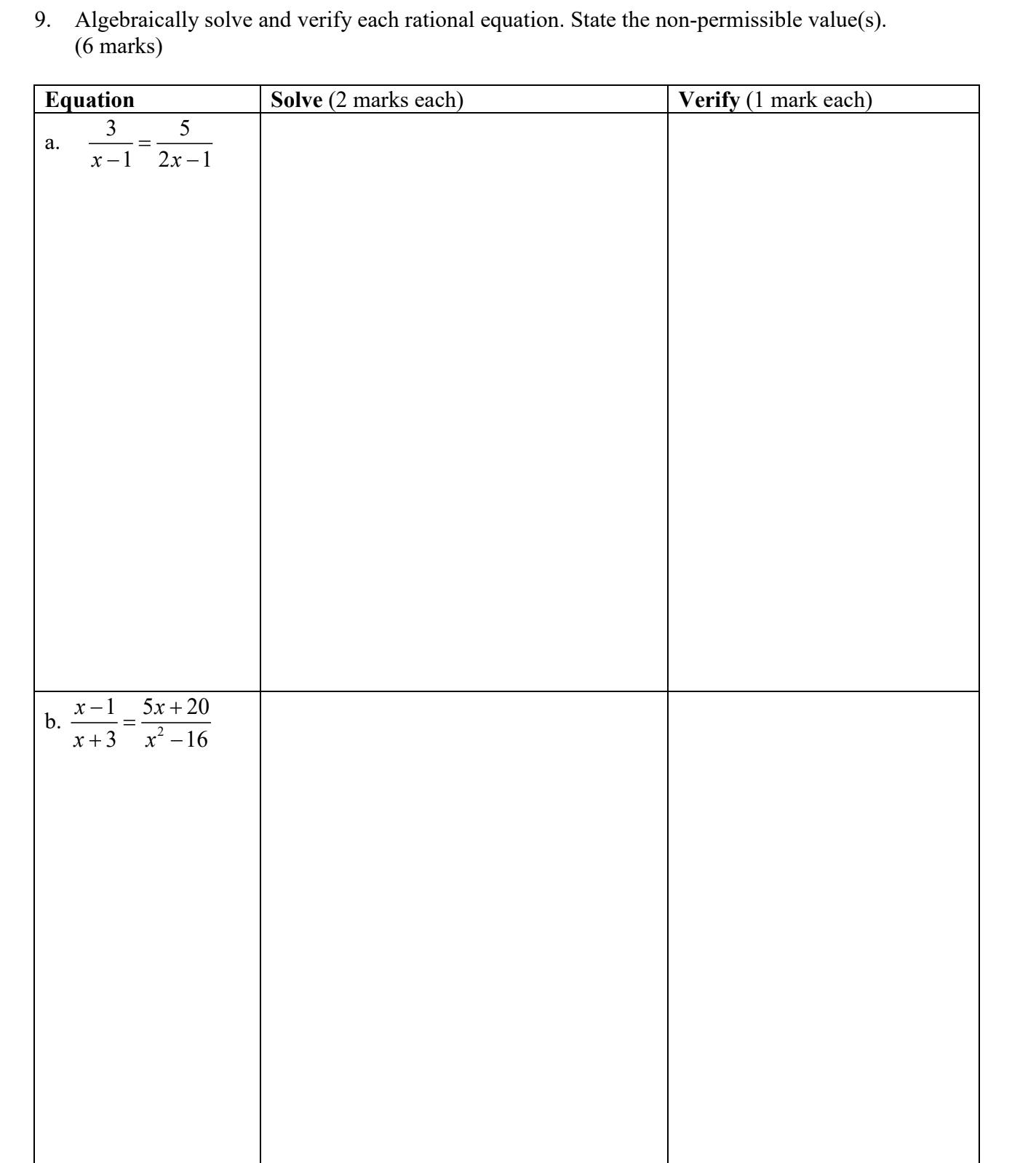 Solved Algebraically solve and verify each rational | Chegg.com