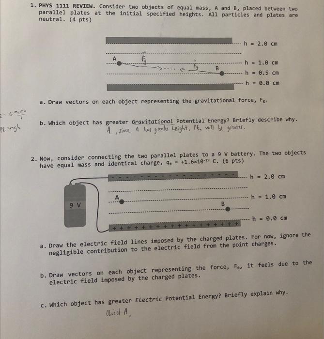 Solved 1. PHYS 1111 REVIEW. Consider two objects of equal | Chegg.com