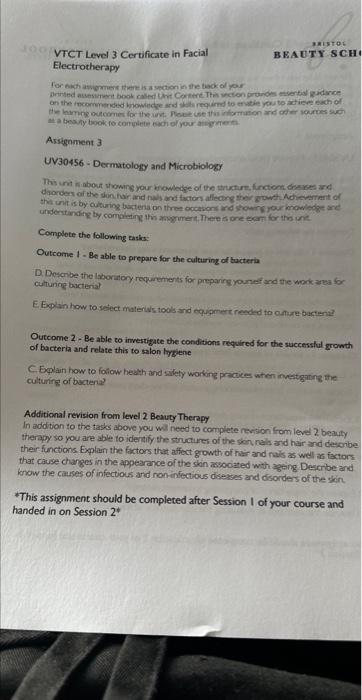 Solved VTCT Level 3 Certificate in Facial BEAUTY SCH | Chegg.com