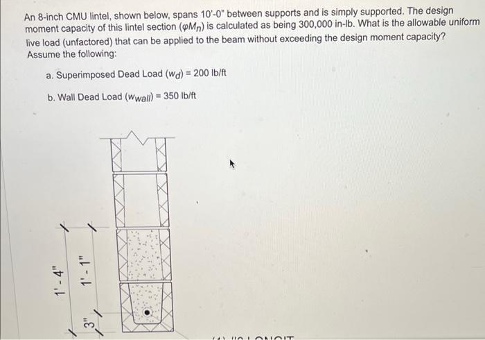 Solved An 8-inch CMU lintel, shown below, spans 10'-0" | Chegg.com