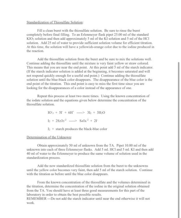 DETERMINATION OF IODINE ISING IODATE. PROCEDURE: The | Chegg.com