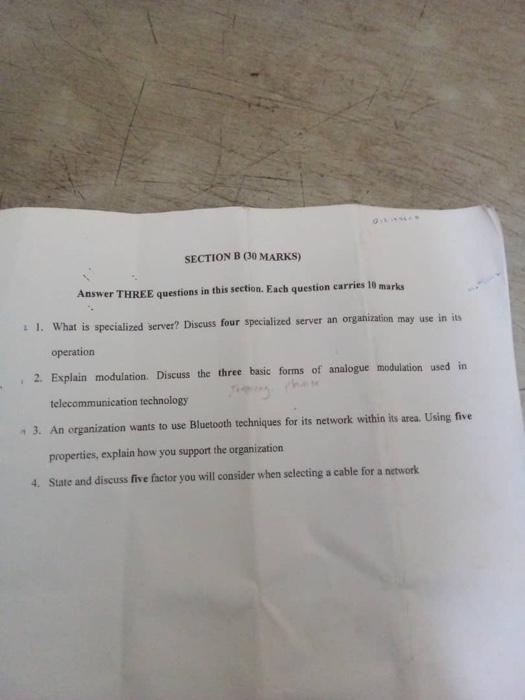Solved SECTION B (30 MARKS) Answer THREE questions in this | Chegg.com