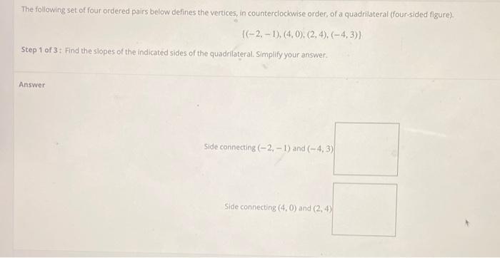 Solved The following set of four ordered pairs below defines | Chegg.com