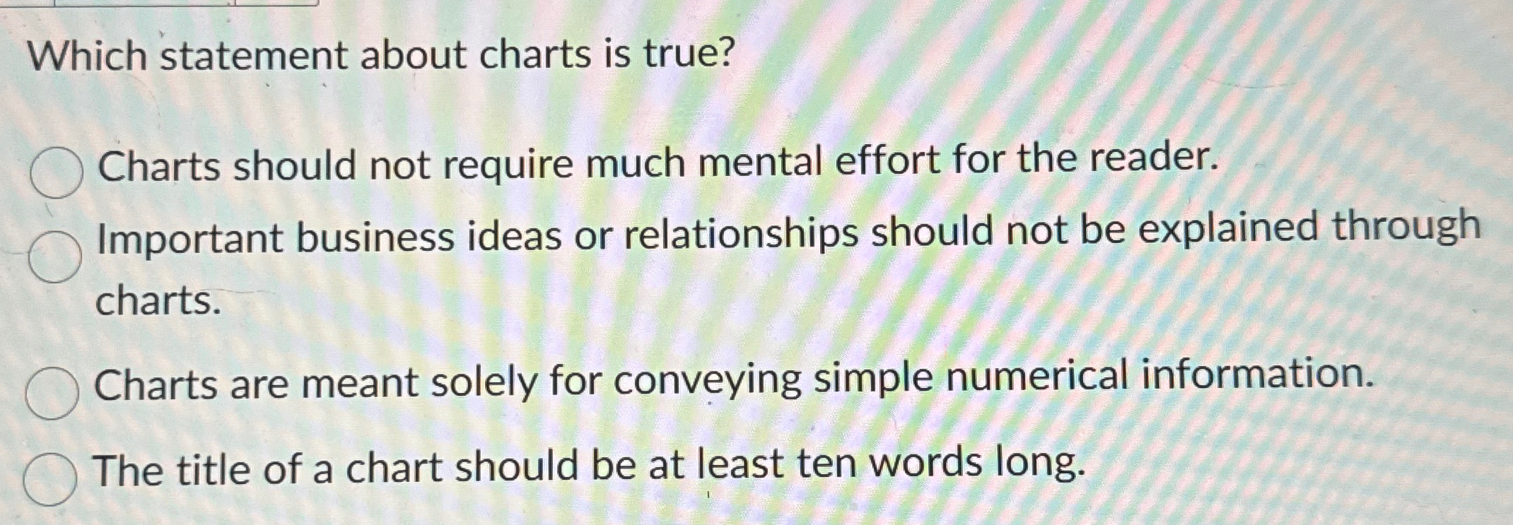 Solved Which statement about charts is true?Charts should | Chegg.com