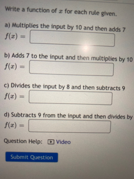 Solved Write a function of x for each rule given. a) | Chegg.com