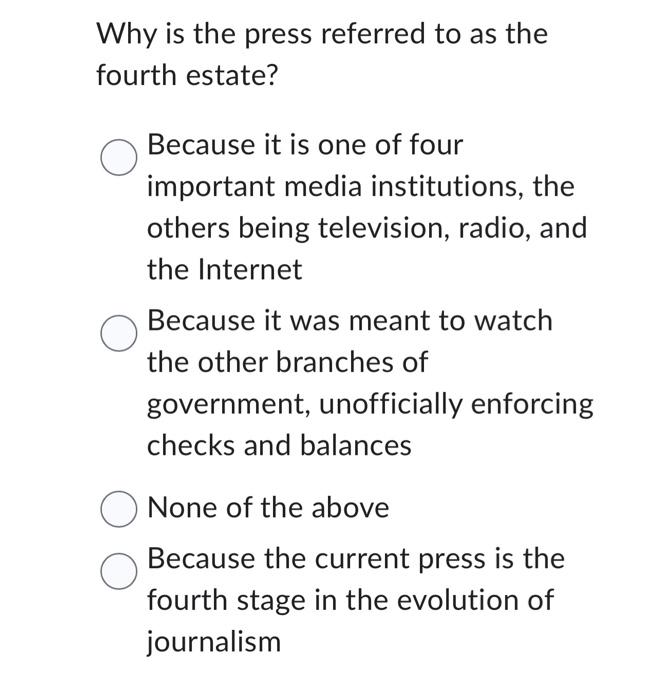 Why is the press referred to as the fourth estate? | Chegg.com