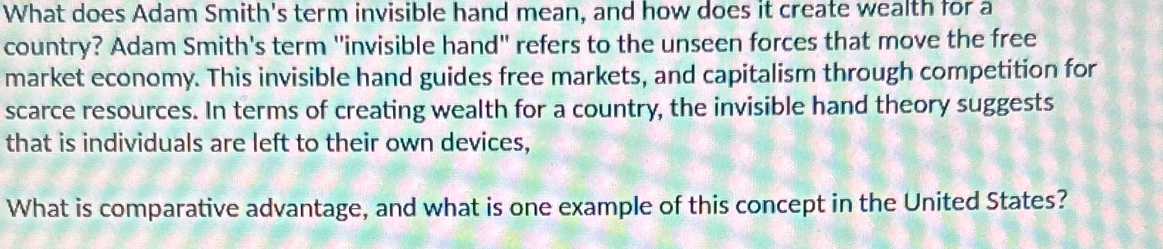 Solved What does Adam Smith's term invisible hand mean, and | Chegg.com