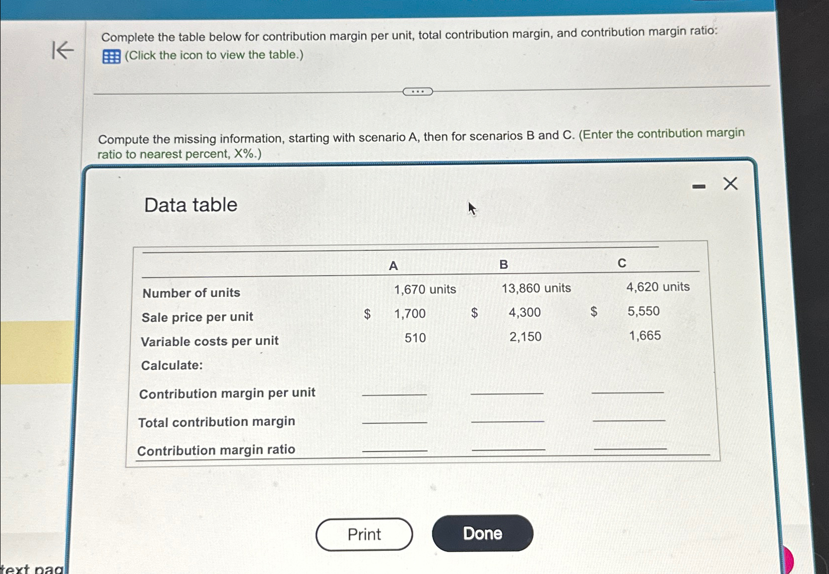 Solved Complete the table below for contribution margin per | Chegg.com