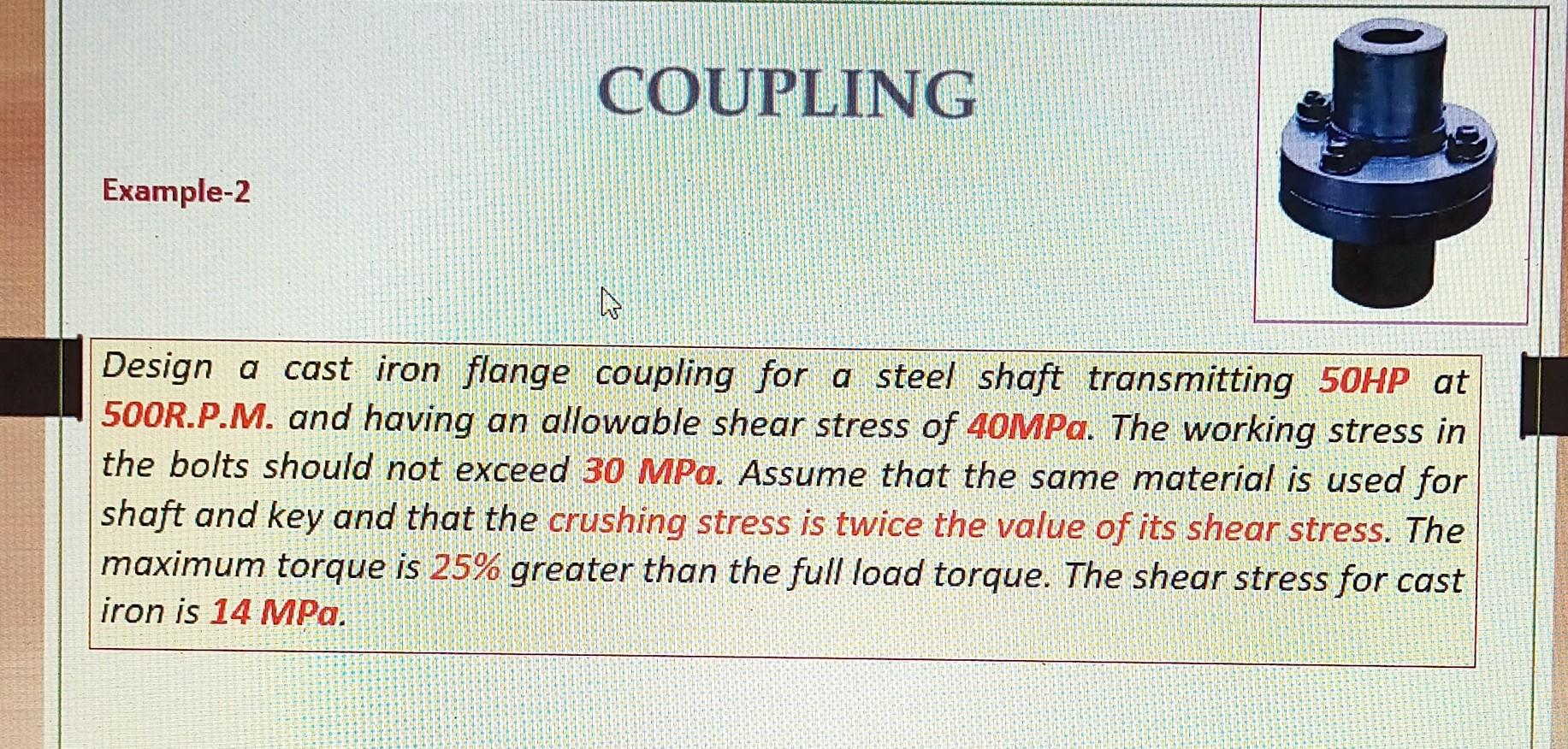 Solved Example-2 Design a cast iron flange coupling for a | Chegg.com