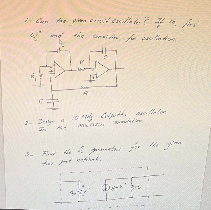 1.- Can the given crrcuit oscillate? If so, find ω02 | Chegg.com