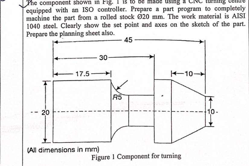 Solved The component shown in Fig. 1 ﻿is to be made using a | Chegg.com
