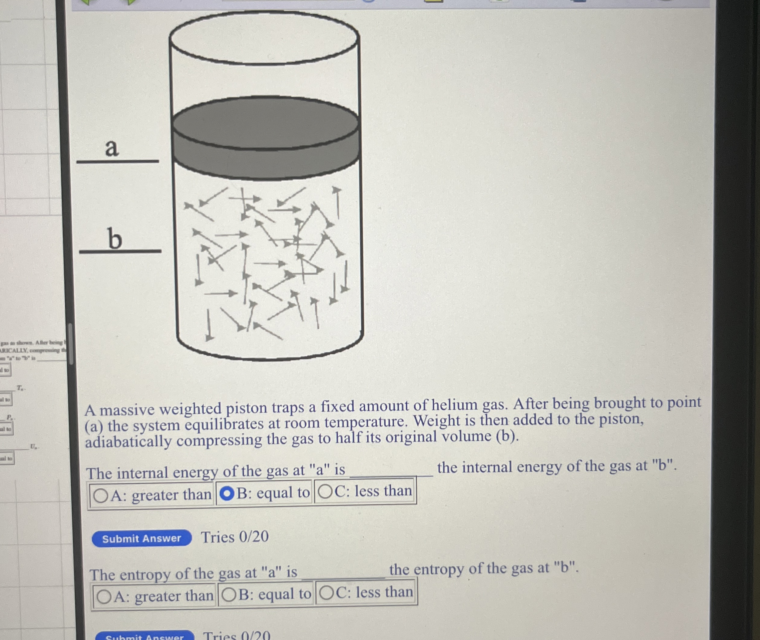 Solved A massive weighted piston traps a fixed amount of | Chegg.com