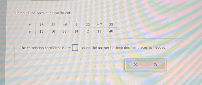 Solved Compute the correlation coefficient. The correlation | Chegg.com