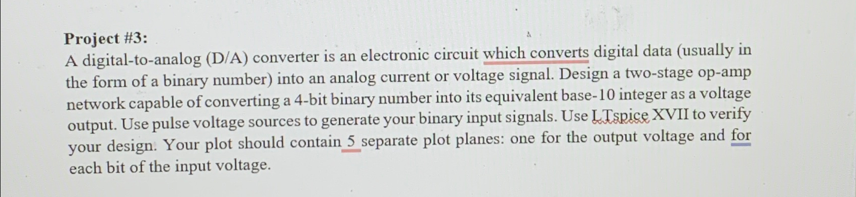 Solved Project #3:A digital-to-analog (D/A) ﻿converter is an | Chegg.com