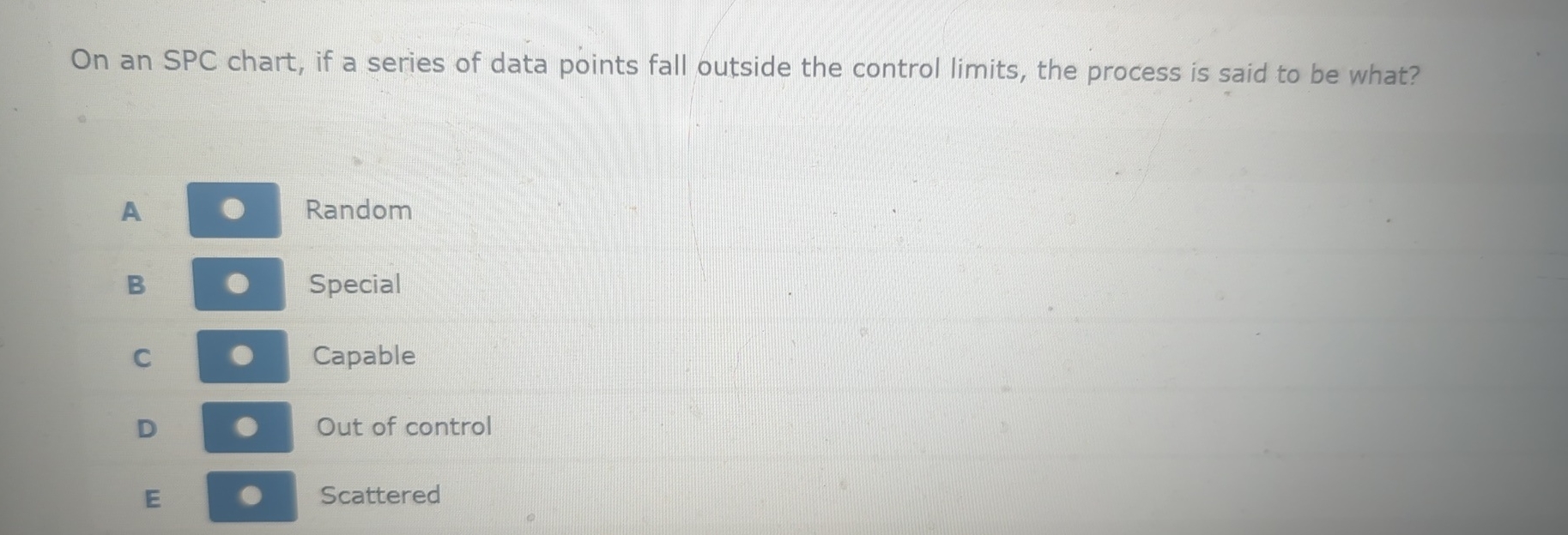 Solved On an SPC chart, if a series of data points fall | Chegg.com