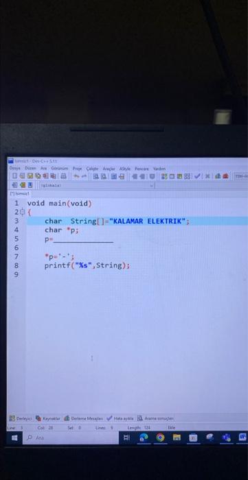 Solved 1 void main(void) 2卢 1 char string[]="KALAMAR | Chegg.com