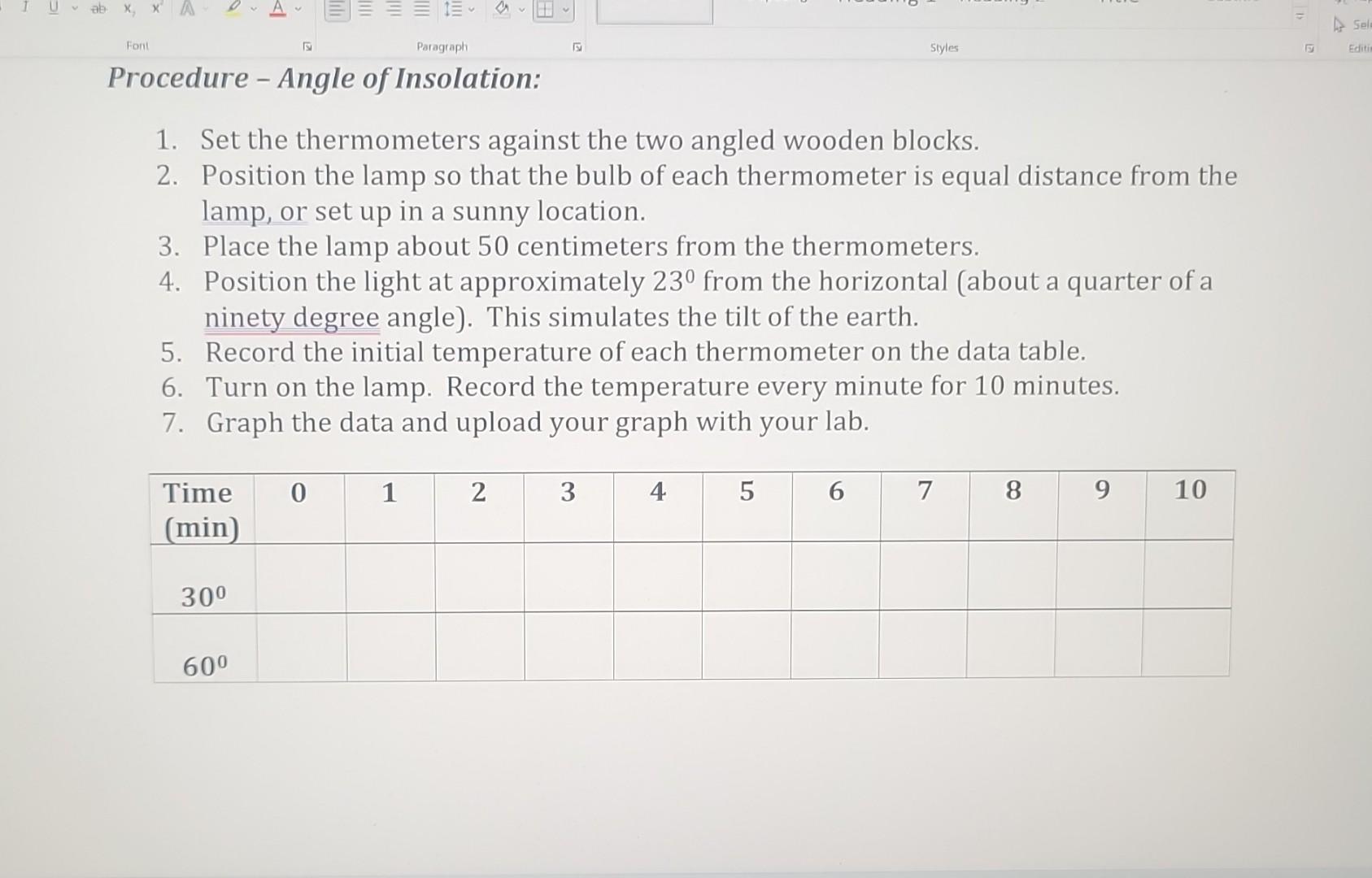 Solved Procedure - Angle of Insolation: 1. Set the | Chegg.com