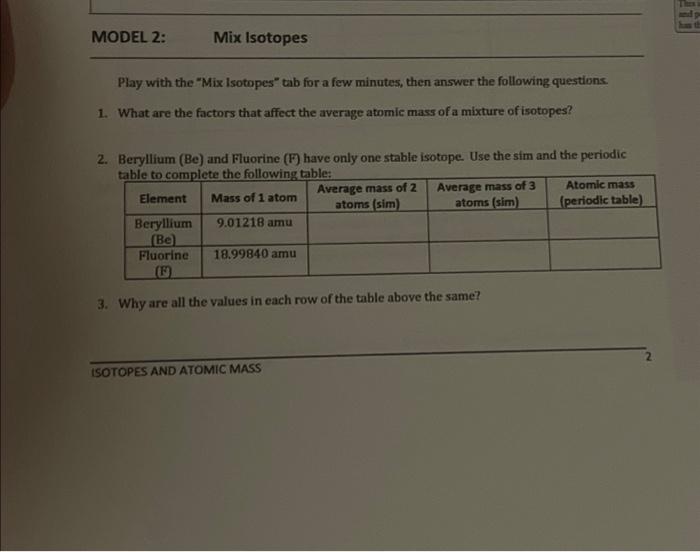 Solved MODEL 2: Mix Isotopes Play with the "Mix Isotopes" | Chegg.com