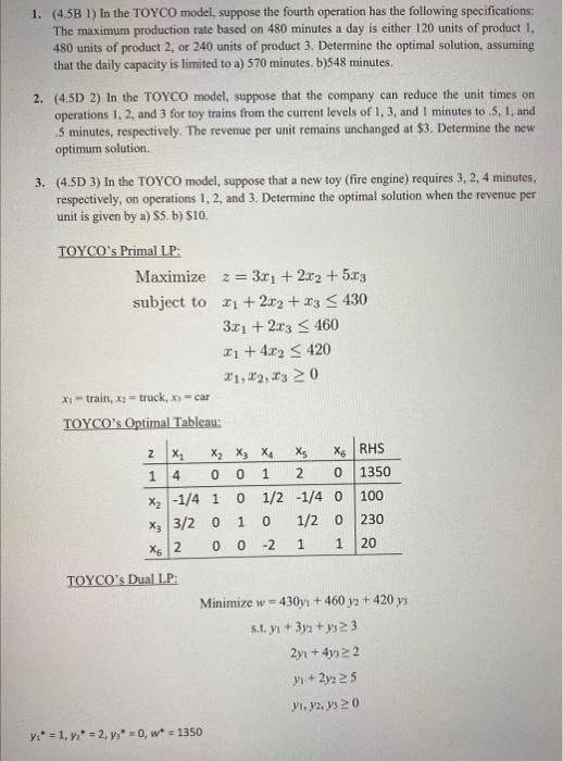 Solved PLEASE SOLVE ...( 4.5B ﻿I) ﻿In the TOYCO model, | Chegg.com