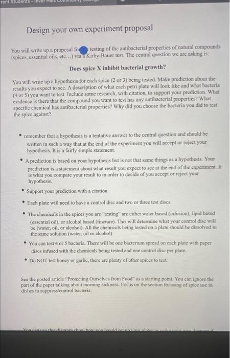 Solved Design your own experiment proposal You will write up | Chegg.com