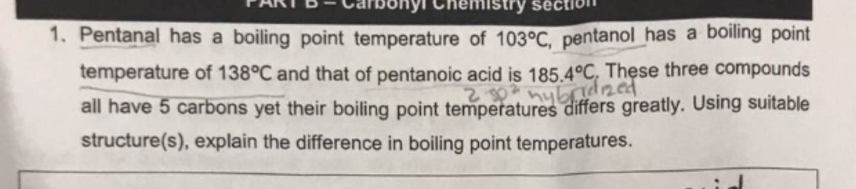 Solved Pentanal has a boiling point temperature of 103°C, | Chegg.com