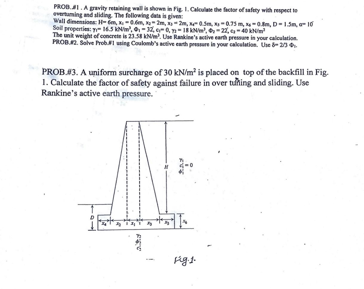 Solved PROB.#1 . ﻿A gravity retaining wall is shown in Fig. | Chegg.com