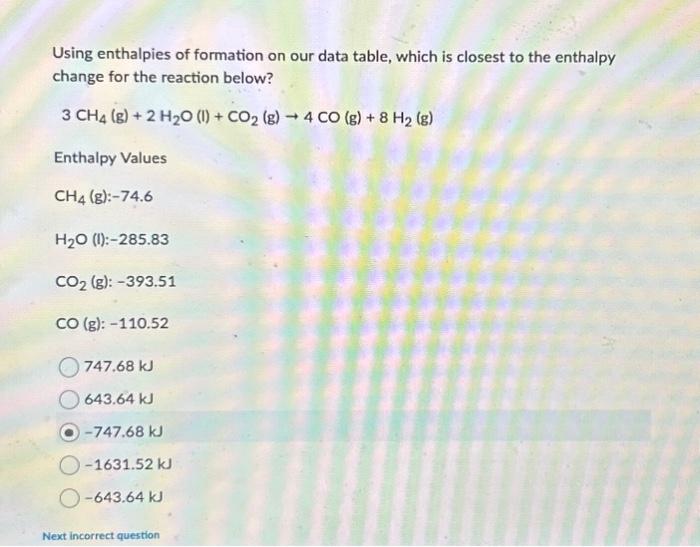 Solved Using enthalpies of formation on our data table, | Chegg.com