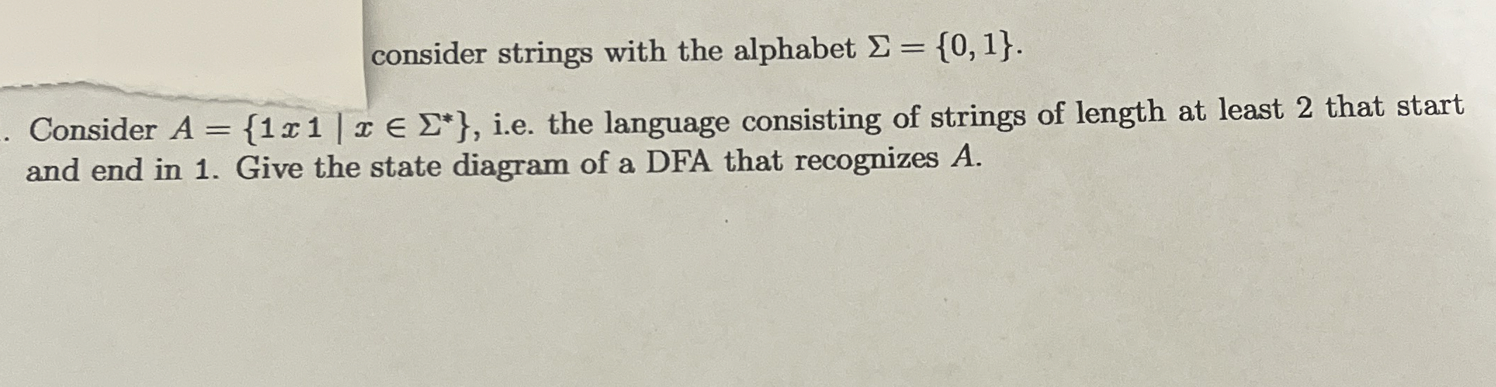 consider strings with the alphabet Σ={0,1}.Consider | Chegg.com
