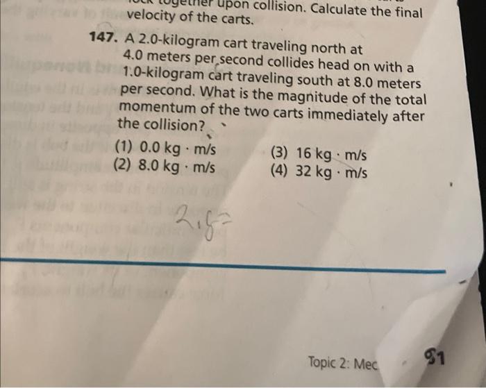 Solved velocity of the carts. 147. A 2.0-kilogram cart | Chegg.com
