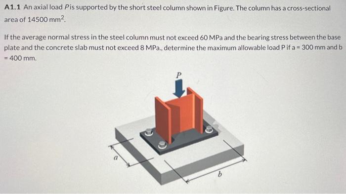 Solved A1.1 An axial load P is supported by the short steel | Chegg.com