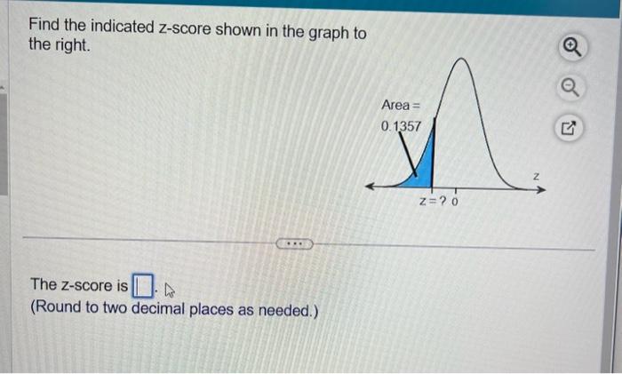 Solved Find the indicated z-score shown in the graph to the | Chegg.com