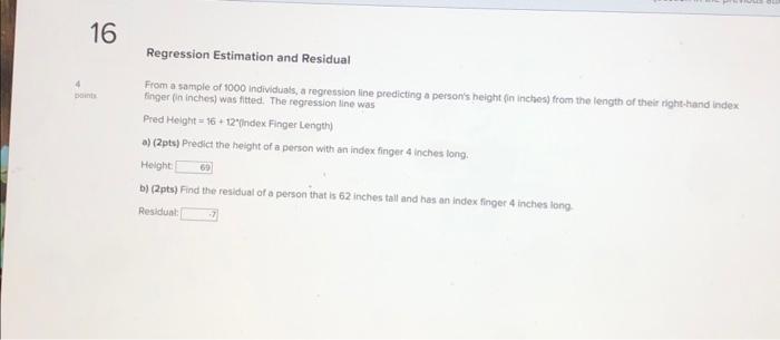 Solved Regression Estimation and Residual From a sample of | Chegg.com