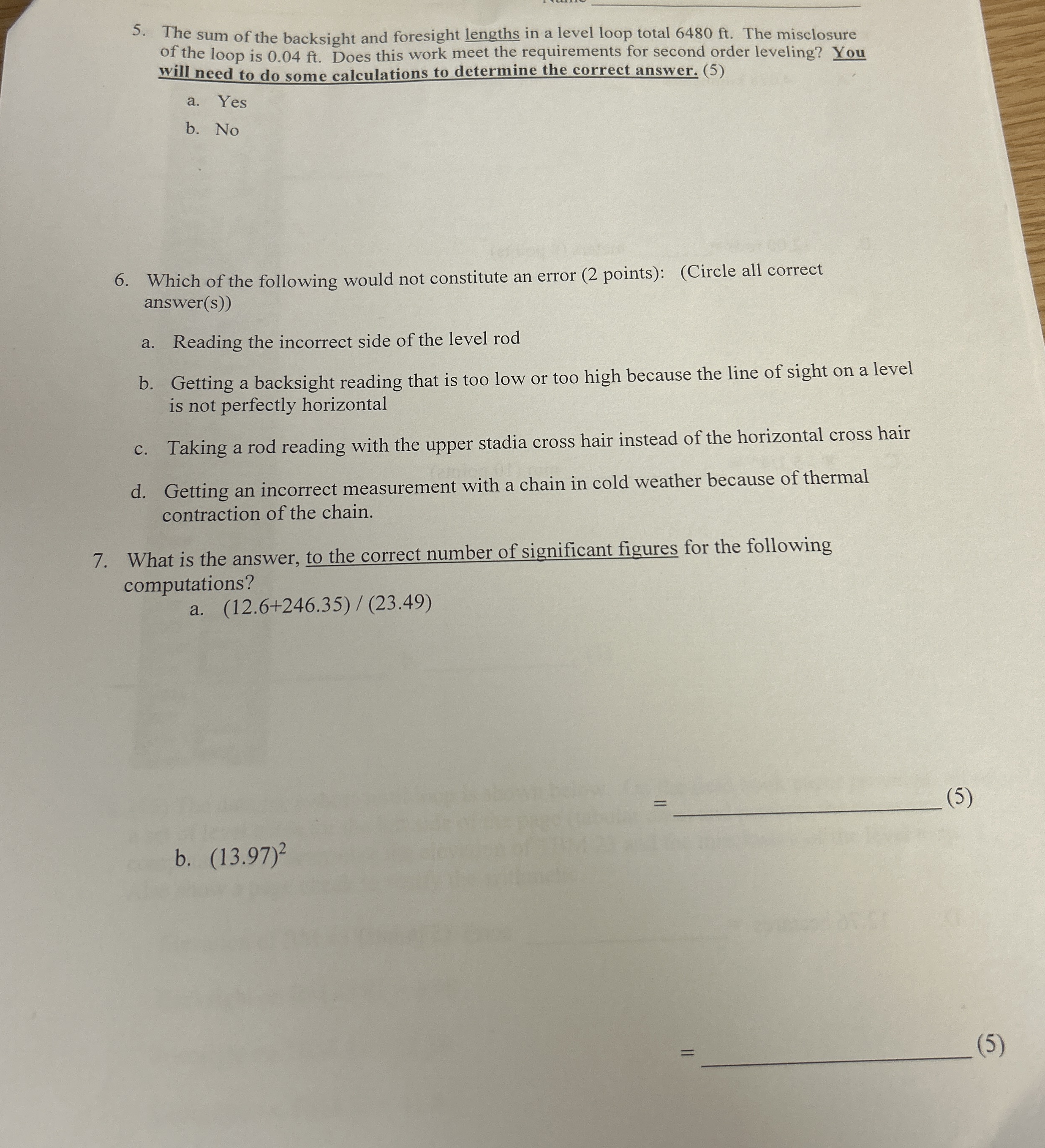 Solved The sum of the backsight and foresight lengths in a | Chegg.com