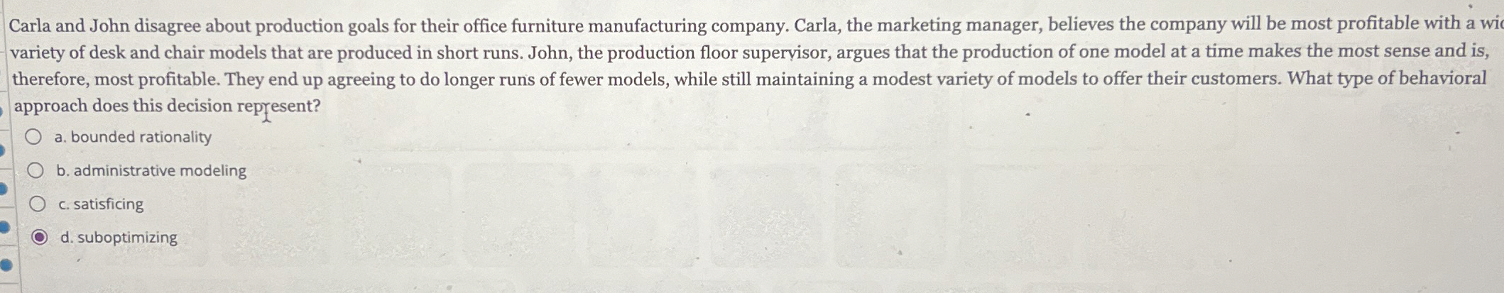 Solved Carla and John disagree about production goals for | Chegg.com