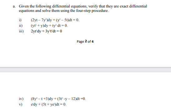 Solved a. Given the following differential equations, verify | Chegg.com